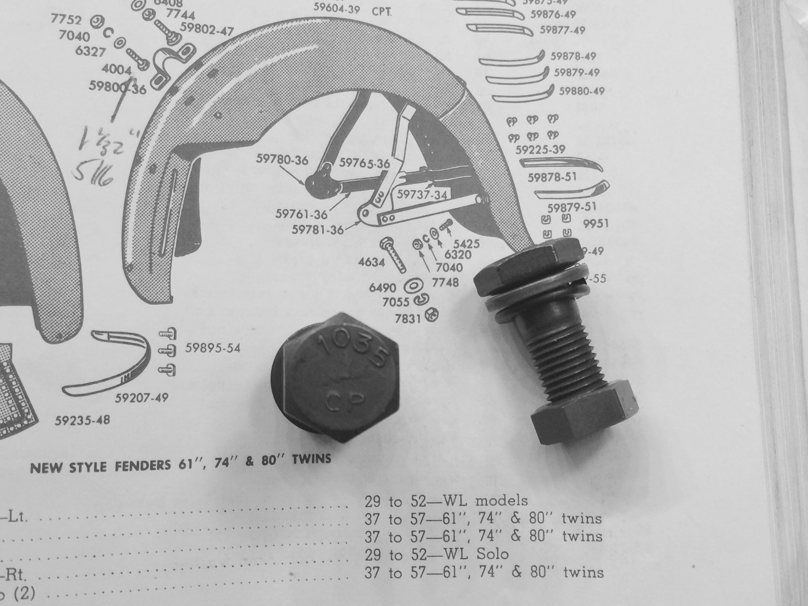 Harley Knucklehead Panhead Rear Fender Mount Bolts 36-57 OEM# 2821-30 ...