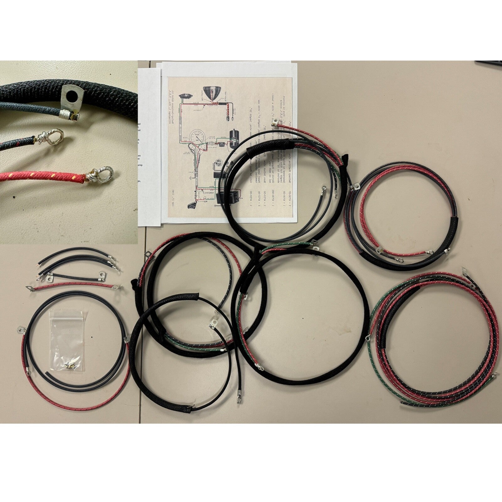 Harley 1946 WL Premium Wiring Harness Kit Correct Terminals Cotton Wov ...