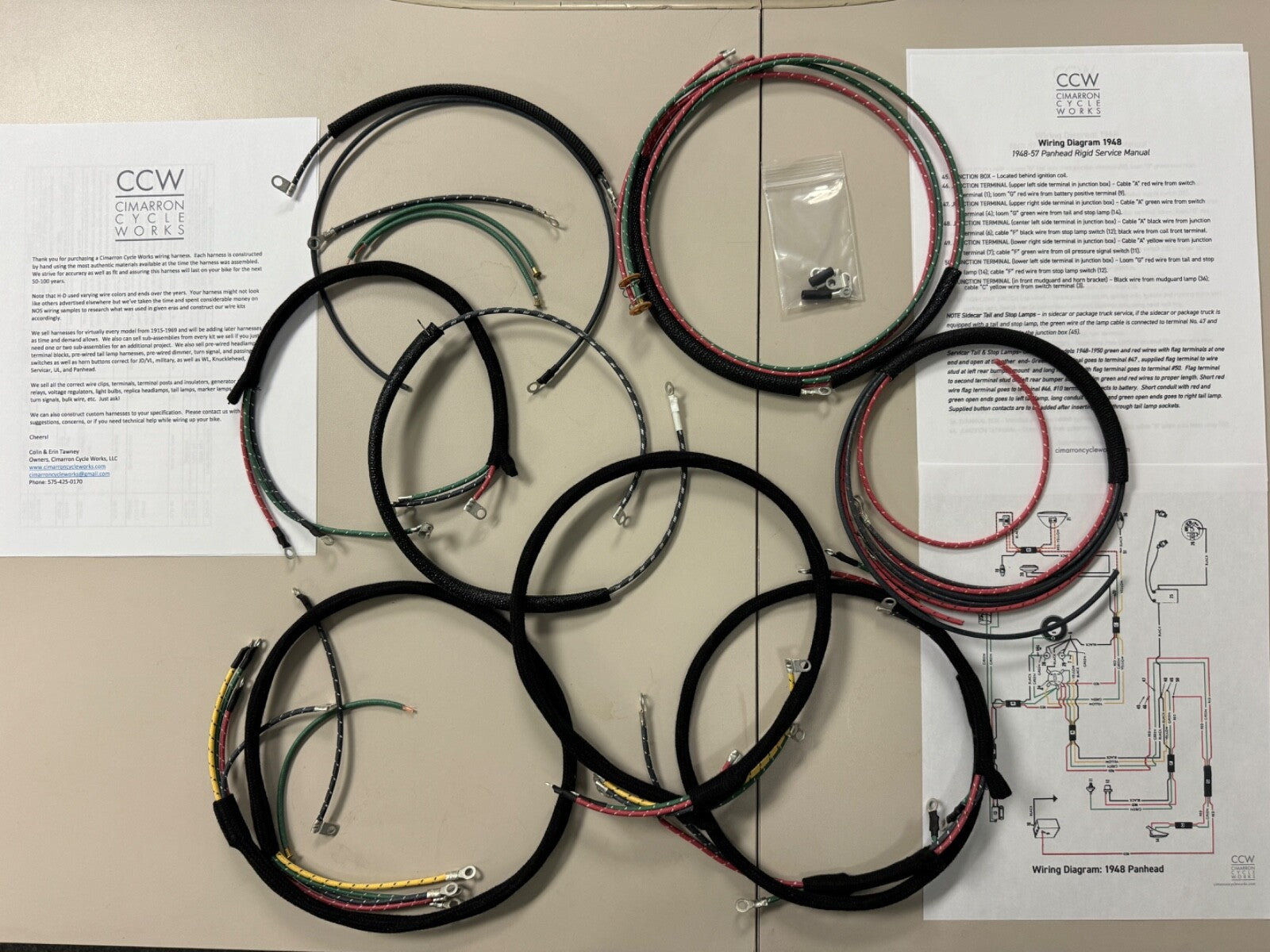 Harley Premium 1948 Wiring Harness Panhead Cotton Looms Correct Termin ...
