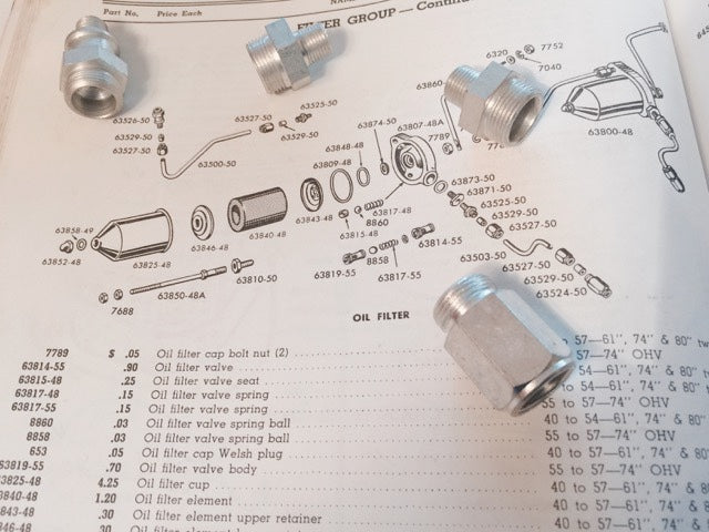 Harley Panhead Oil Filter Fitting Kit Nipples 1950-57 w/ Filter OEM# 6 ...